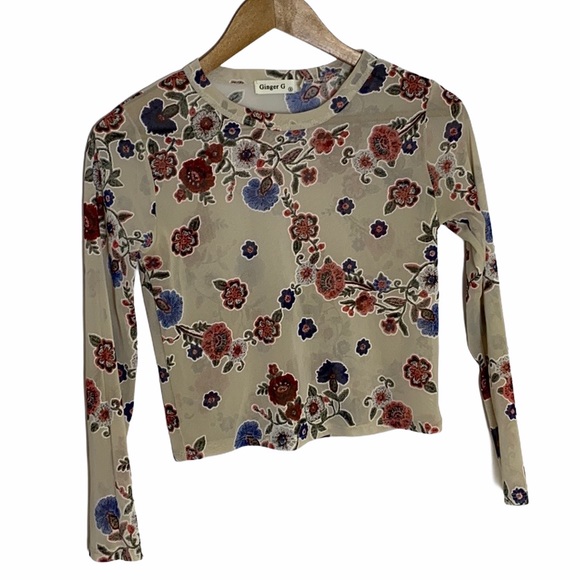 Ginger G | Tops | Ginger G Floral Semi Sheer Mesh Crop Top | Poshmark
